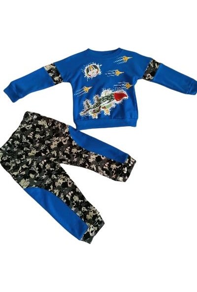 Erkek Çocuk Mavi Jet Baskılı Eşofman Takım