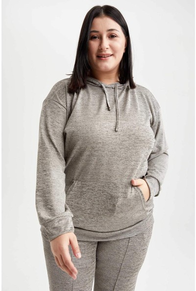 DeFacto Loose Fit Kapüşonlu Kanguru Cepli Büyük Beden Sweatshirt W6045AZ21WN DeFacto Loose Fit Kapüşonlu Kanguru Cepli Büyük Beden Sweatshirt W6045AZ21WN