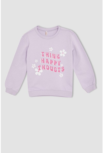 DeFacto Kız Çocuk Regular Fit Bisiklet Yaka Çiçek Baskılı İçi Yumuşak Tüylü Sweatshirt W8529A621AU