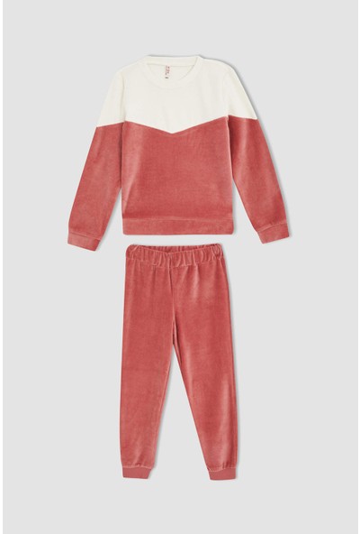 DeFacto Kız Çocuk Regular Fit Bisiklet Yaka Renk Bloklu 2'li Kadife Takım V8772A621WN DeFacto Kız Çocuk Regular Fit Bisiklet Yaka Renk Bloklu 2'li Kadife Takım V8772A621WN
