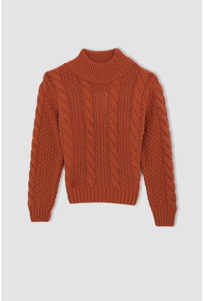 DeFacto Kız Çocuk Regular Fit Boğazlı Saç Örgülü Kazak V0825A621WN DeFacto Kız Çocuk Regular Fit Boğazlı Saç Örgülü Kazak V0825A621WN