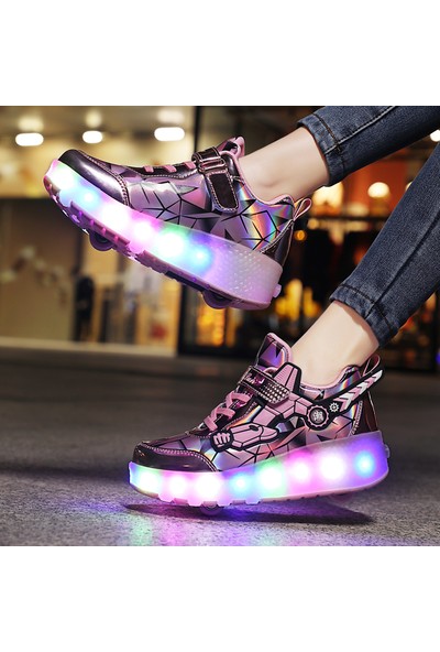 Sıtong 4 Tekerlekli USB Şarjlı LED Işıklı Paten Ayakkabı (Yurt Dışından)