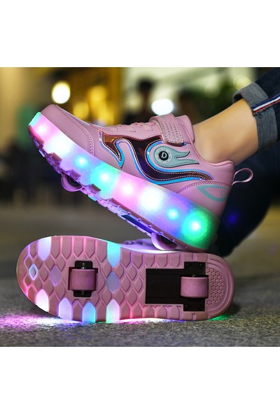 Sıtong 4 Tekerlekli USB Şarjlı LED Işıklı Paten Ayakkabı (Yurt Dışından)