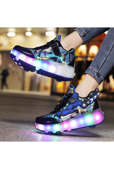 Sıtong 4 Tekerlekli USB Şarjlı LED Işıklı Paten Ayakkabı (Yurt Dışından)