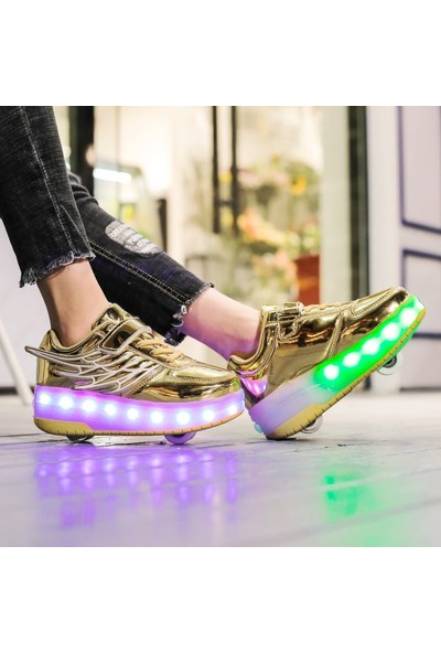 Sıtong 4 Tekerlekli USB Şarjlı LED Işıklı Paten Ayakkabı (Yurt Dışından)