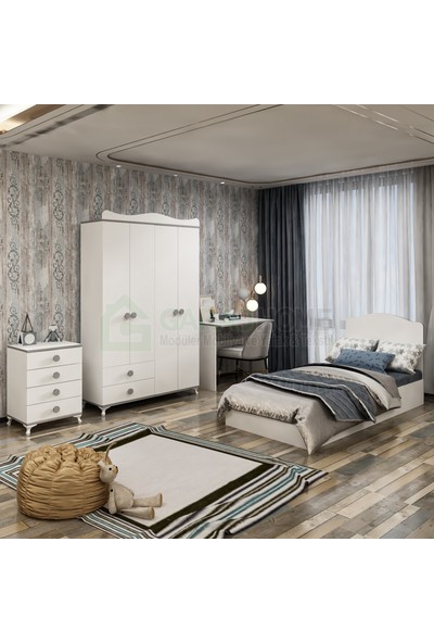 Garaj Home Elit Genç Odası Takımı Gri- Şifonyer. 4lü Dolap .karyola. Çalışma Masası