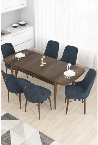 Canisa Concept Nar Serisi, 80X132 Açılabilir Mdf Masa, Barok Ahşap Desenli Mutfak Masa Takımı+6 Sandalye