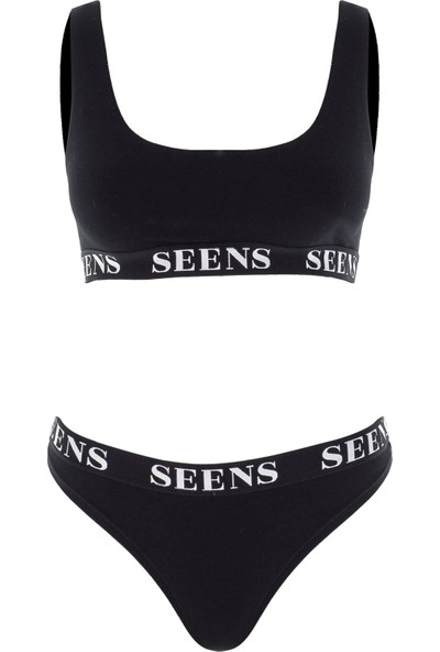 Seens Unicus Crop Top & Orela String Siyah Takım Seens Unicus Crop Top & Orela String Siyah Takım
