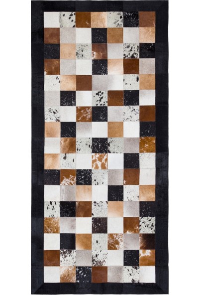 Dericibey Patchwork Doğal Deri Halı PT113-11 Siyah Kahve Mix