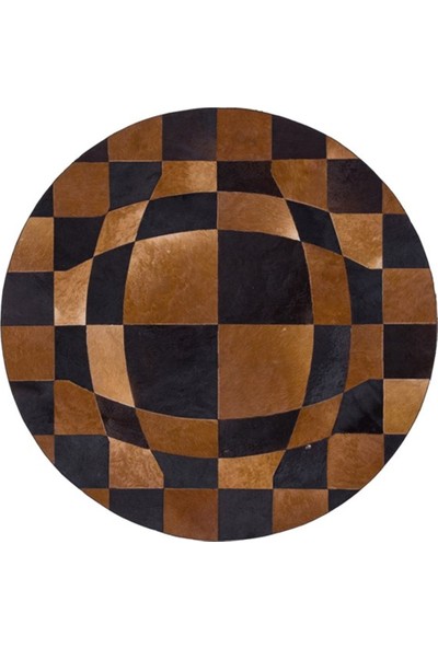 Dericibey Patchwork Yuvarlak Doğal Deri Halı PTY117-04 Siyah Kahve