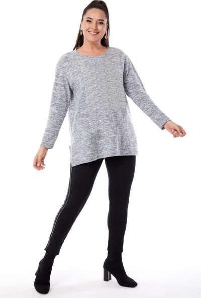 Siyezen Büyük Beden Yumoş Gri Kazak