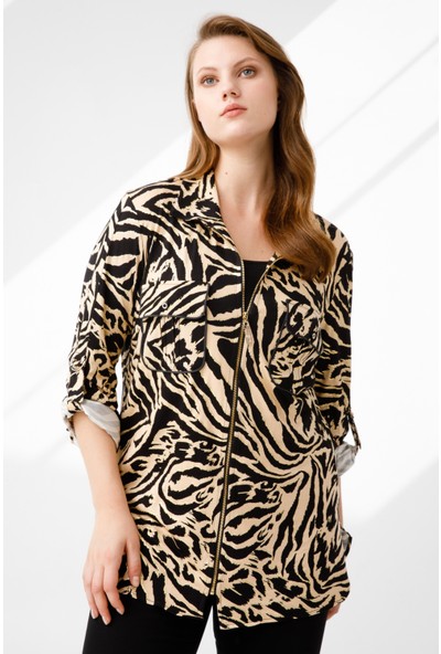 Ekol Kadın Fermuarlı Desenli Tunik 6052921 Siyah