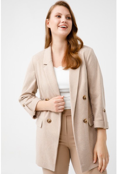 Ekol Kadın Duble Kol Tüvit Yün Ceket 6053579 Camel