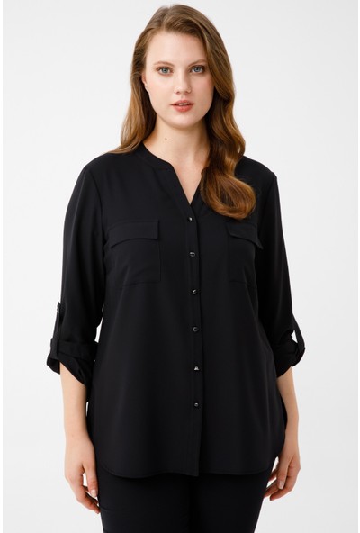 Ekol Kadın Kapak Cepli Bluz 6052501 Siyah
