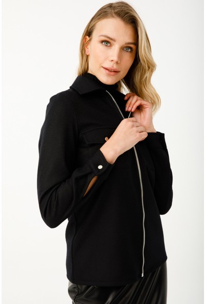 Ekol Kadın Fermuarlı Kaşe Yün Tunik 6052403 Siyah