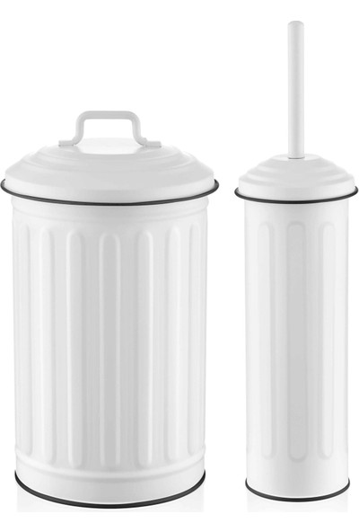 The Mia Çöp Kovası ve Tuvalet Fırçası 2'li Set Beyaz