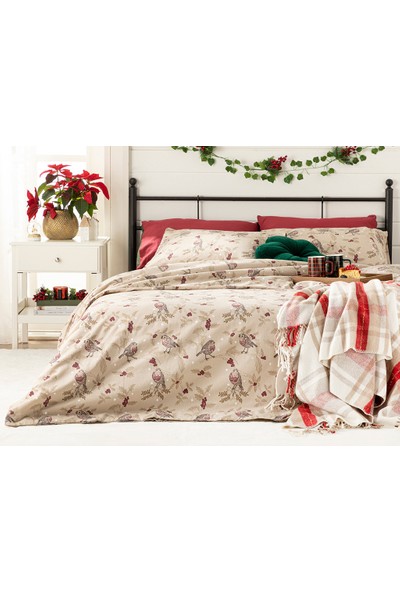 English Home Robin Bird Joy Flanel Tek Kişilik Nevresım Takımı 160 x 220 cm Bej