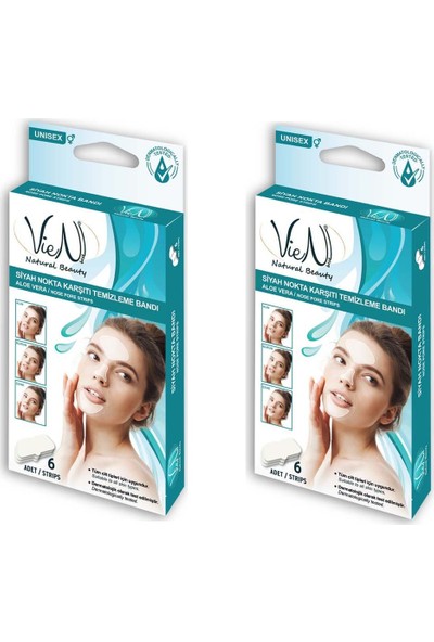 Vien Siyah Nokta Temizleme Bandı 2 Adet Aloe Vera - 6'lı Vien Siyah Nokta Temizleme Bandı 2 Adet Aloe Vera - 6'lı