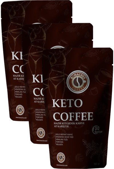 Bonacres Ketojenik Hazır Kahve Keto Instant Coffee 3'lü 150 gr Bonacres Ketojenik Hazır Kahve Keto Instant Coffee 3'lü 150 gr