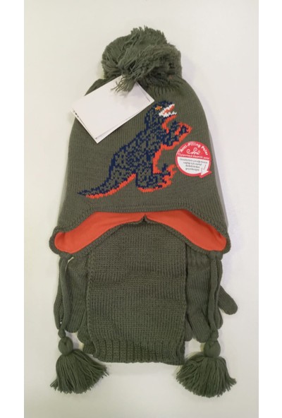 Kitti Dinazor Nakışlı Erkek Çocuk Atkı Bere Eldiven Set