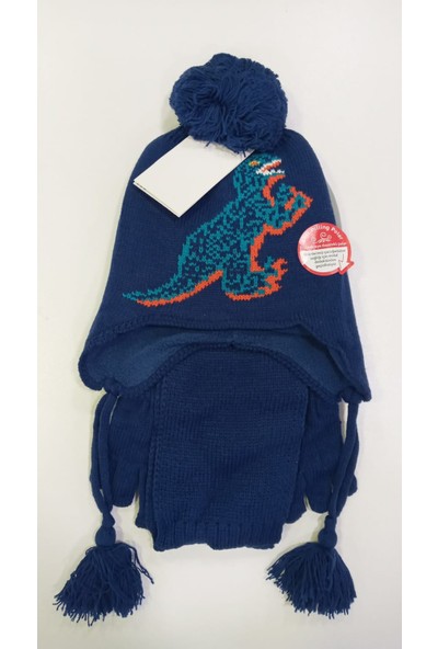 Kitti Dinazor Nakışlı Erkek Çocuk Atkı Bere Eldiven Set