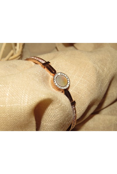 AE Olmens Zirkon Taş Gold Çelik Bileklik