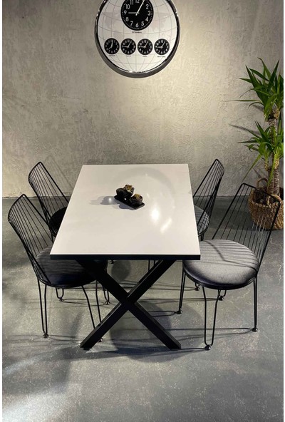 Avm Park Beyaz Düz x Ayaklı 110 x 70 Masa + 4 Kanto Sandalye