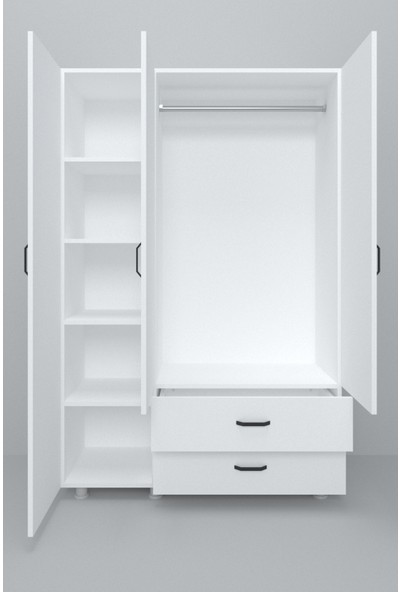 Durusilya Üç Kapaklı Çekmeceli Gardırop Elbise Dolabı