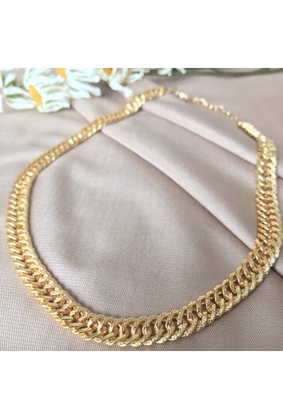 Hümashine Kadın Altın Kaplama Desenli Zincir Kolye 45 cm