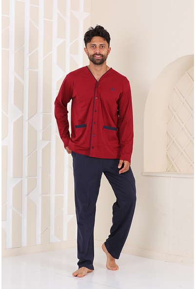 Çift Kaplan Erkek Düz Önden Düğmeli Bordo Pijama Takımı 8902 Çift Kaplan Erkek Düz Önden Düğmeli Bordo Pijama Takımı 8902