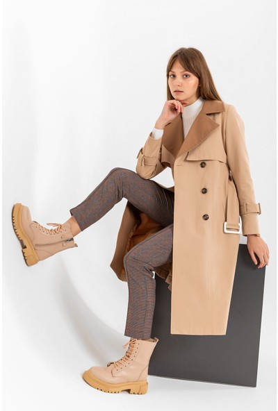 Pastelastore Pamuk Gabardin Uzun Çift Renk Garnili Kadın Trençkot 1114 Pastelastore Pamuk Gabardin Uzun Çift Renk Garnili Kadın Trençkot 1114