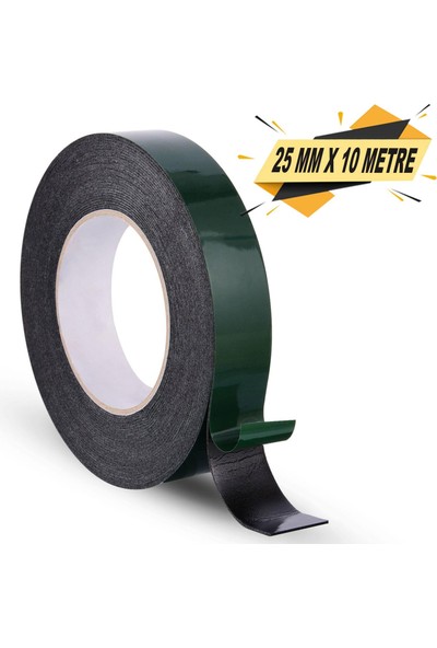 Badem10 Çift Taraflı Köpük Bant Eva Montaj Bandı Siyah 25 mm x 10 Metre