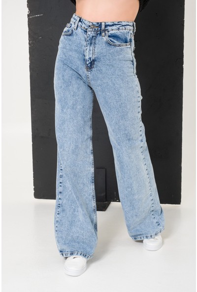 Narferita Odessa Yıkamalı Kot Renk Palazzo Jeans