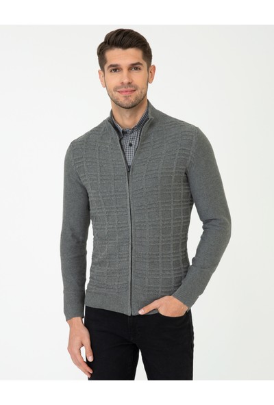Pierre Cardin Gri Melanj Slim Fit Balıkçı Yaka Triko Hırka 50248510-VR086 Pierre Cardin Gri Melanj Slim Fit Balıkçı Yaka Triko Hırka 50248510-VR086
