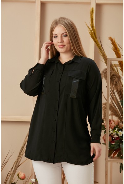 Rmg Cep Deri Detaylı Büyük Beden Gömlek