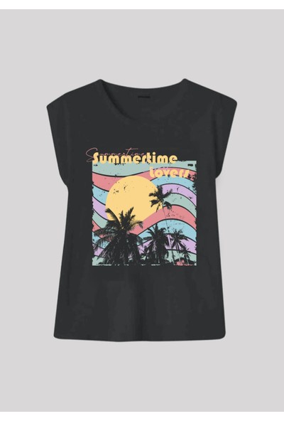 Gargar Resim Baskılı Basic Siyah Tişört