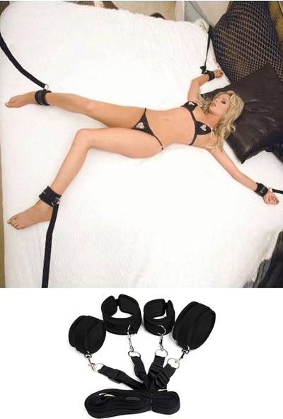 Bundera Fantezi Iç Giyim Yatak Bağlama Kelepçesi - El Ayak Kelepçeli Kemer Yatağa Bağlama Seti Fantazi