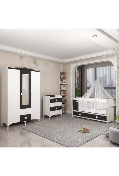 Garaj Home Pırlanta Gri Bebek Odası Takımı - Yatak ve Uyku Seti Kombinli