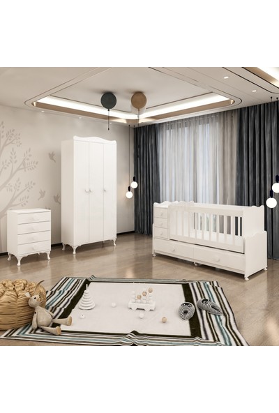 Garaj Home Melina Yıldız 3 Kapaklı Bebek Odası Takımı - Beyaz