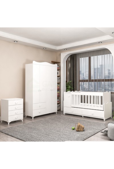 Garaj Home Pırlanta Yıldız 4 Kapaklı Bebek Odası Takımı - Beyaz