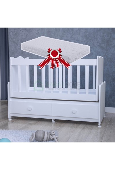 Garaj Home Elegant Mdfli Çıtalı 60X120 Beşik + Yatak - Beyaz Garaj Home Elegant Mdfli Çıtalı 60X120 Beşik + Yatak - Beyaz