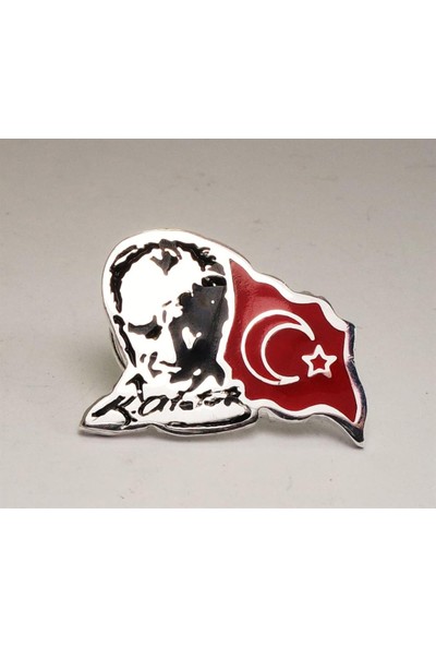 Osmanlı Gümüş Atatürk Imzalı Siluetli ve Bayraklı Gümüş Rozet Yaka Iğnesi Mineli Model Osmanlı Gümüş Atatürk Imzalı Siluetli ve Bayraklı Gümüş Rozet Yaka Iğnesi Mineli Model