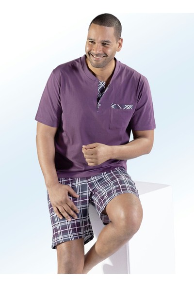 Günay Ekose ve Düğme Patlı Erkek Şort Takım