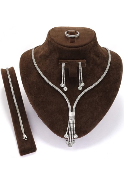 Osmanlı Gümüş Artemis Kadın Gümüş Su Yolu Set - Kolye, Bileklik, Küpe, Yüzük