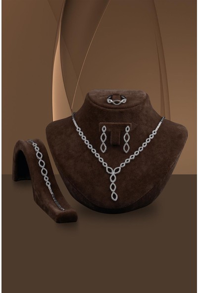 Osmanlı Gümüş Mekik Su Yolu Gümüş Kadın Set - Kolye, Bileklik, Küpe, Yüzük