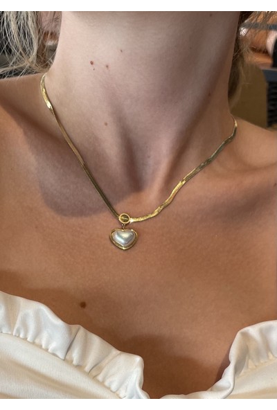 Kiligistanbul Çelik Italyan Zincir, Sedefli Kalp Kolye
