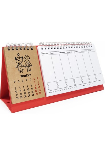 Bi'aldım Haftalık Planlamalı 2022 Takvim Mevsim Çoçuklar Kırmızı Kraft