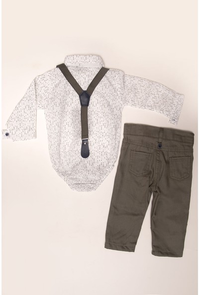 Erkek Bebek Haki Pantolon Gömlek Papyon Salopet Takım