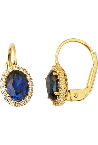 Bilezikci Lacivert Taşlı Sarkaç Altın Küpe