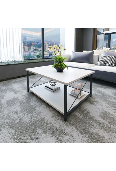 Ayalina Orta Sehpa Dekoratif Metal Ayaklı Beyaz Renk Sehpa